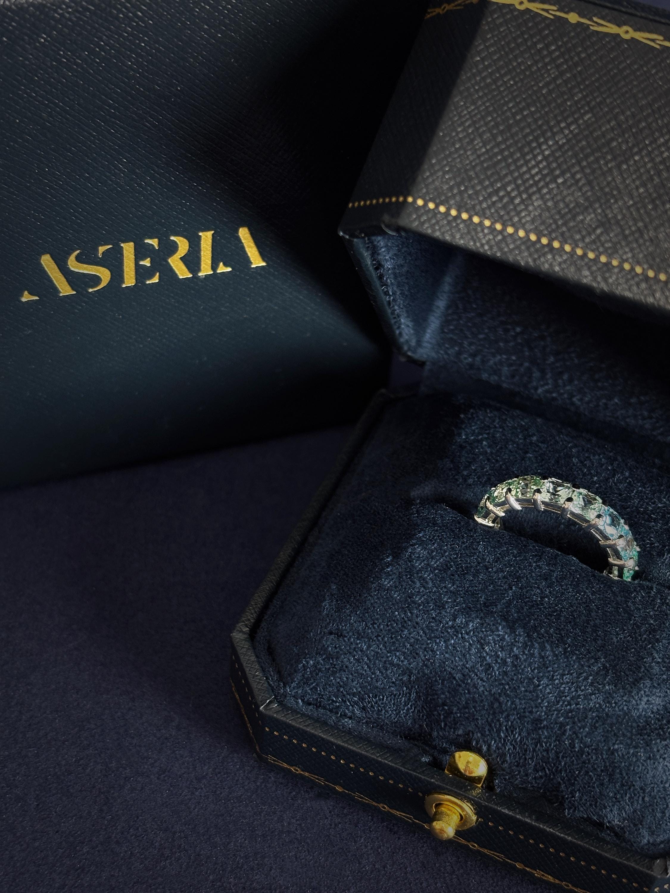 Gradient Blue-green Cubic Zirconia Eternity Ring: Gold Plated Sterling ...