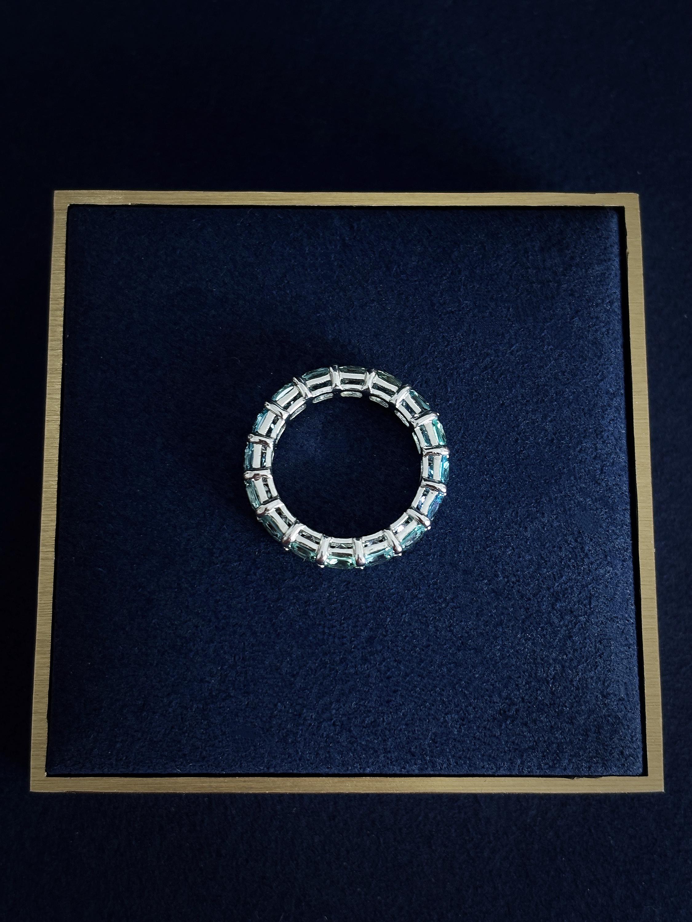 Gradient Blue-green Cubic Zirconia Eternity Ring: Gold Plated Sterling ...