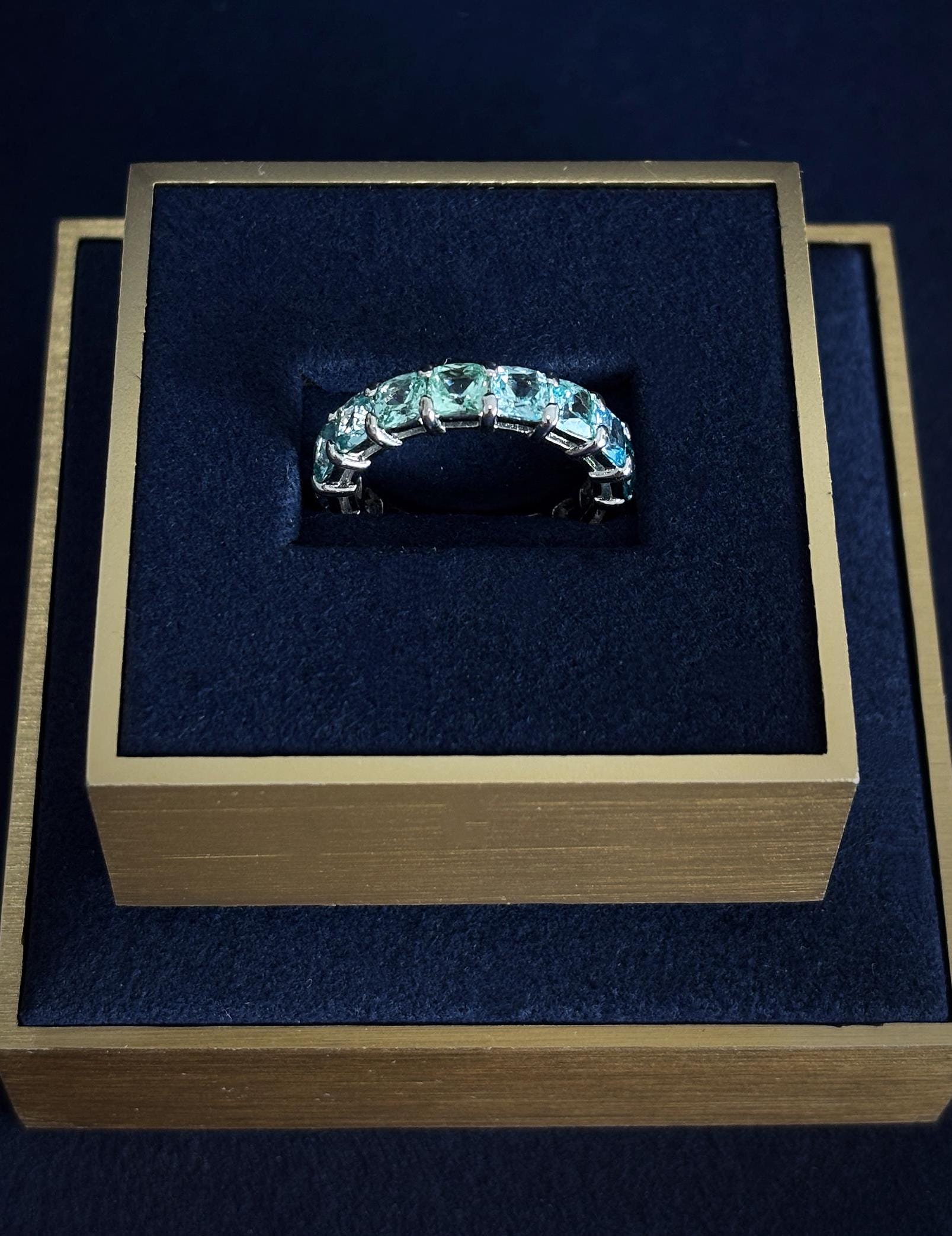 Gradient Blue-green Cubic Zirconia Eternity Ring: Gold Plated Sterling ...