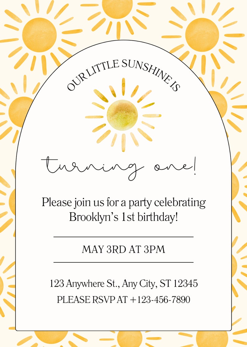DIGITAL Sunshine Party Invitation - Birthday, Baby Shower, Bridal ...