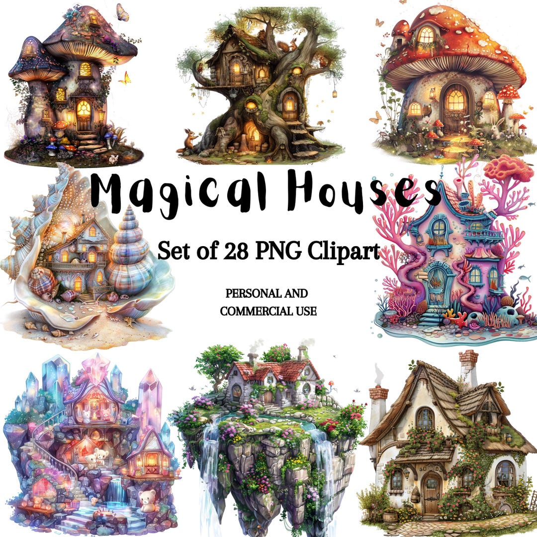 Magical Houses, Fairy Houses Clipart Bundle, Magical Fairy Tale ...