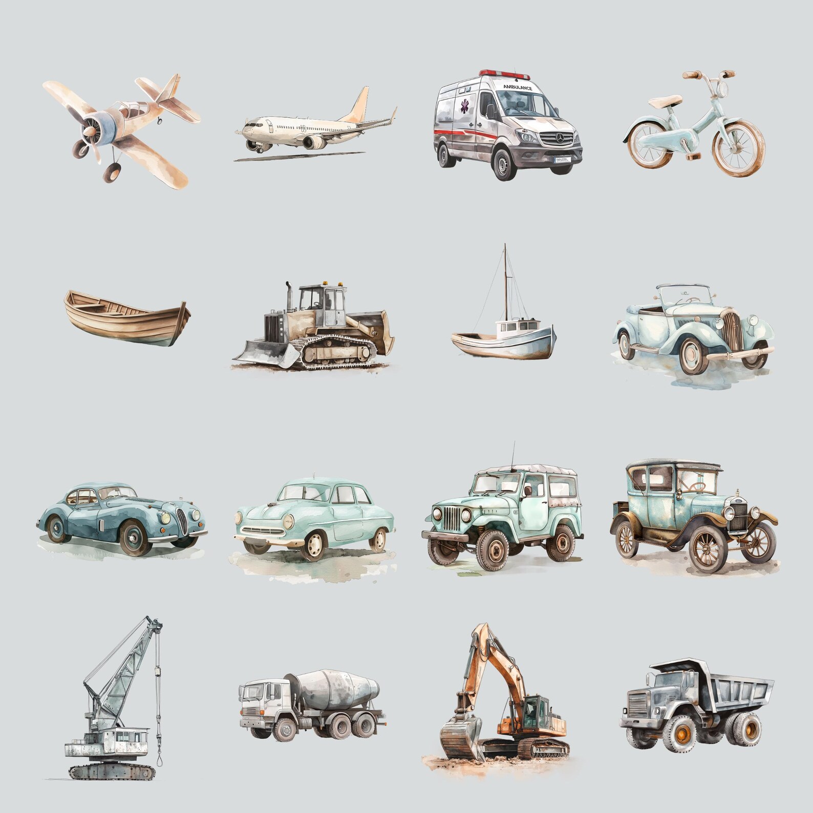 Watercolor Transportation Clipart Bundle, Vehicle PNG Images (PNG ...