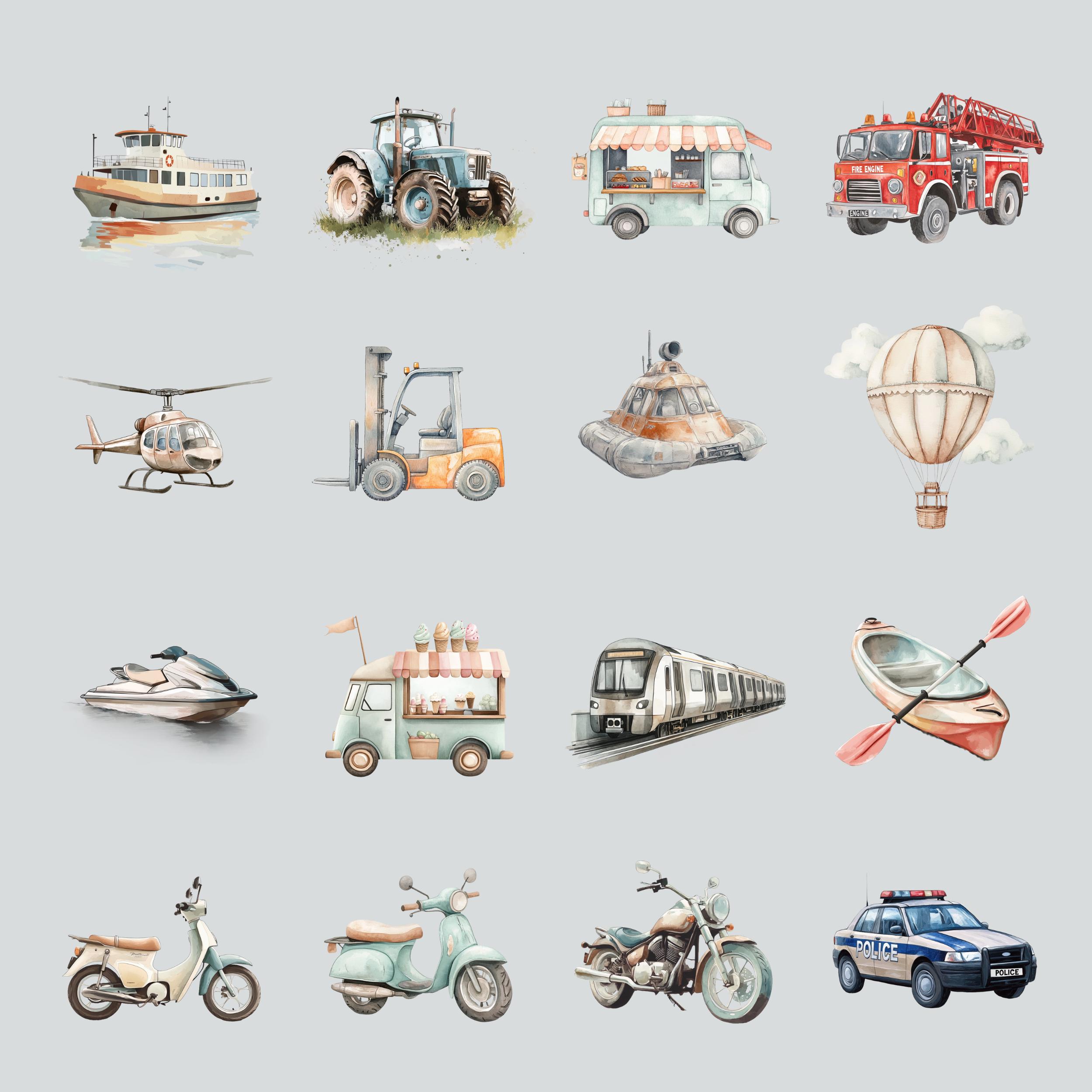 Watercolor Transportation Clipart Bundle, Vehicle PNG Images (PNG ...