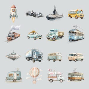 Watercolor Transportation Clipart Bundle, Vehicle PNG Images (PNG ...