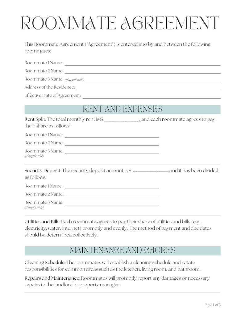 EDITABLE Roommate Agreement Template, Canva Roommate Agreement Template ...