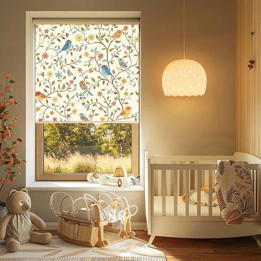 Custom Roller Blinds for Kids Room, Floral and Bird Pattern Roller ...