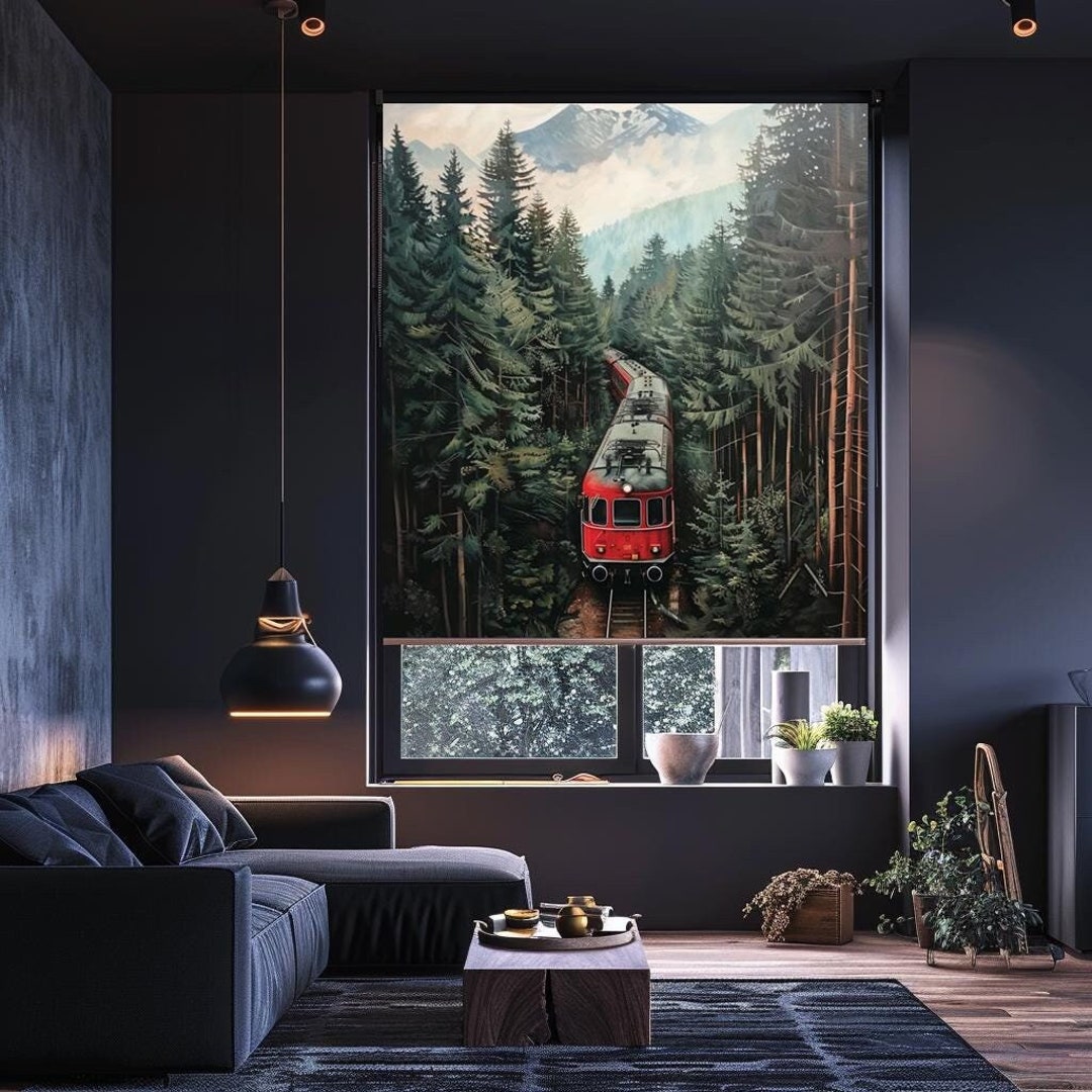 Mountain Train Roller Blinds | Forest Scenic Window Shades | Custom ...