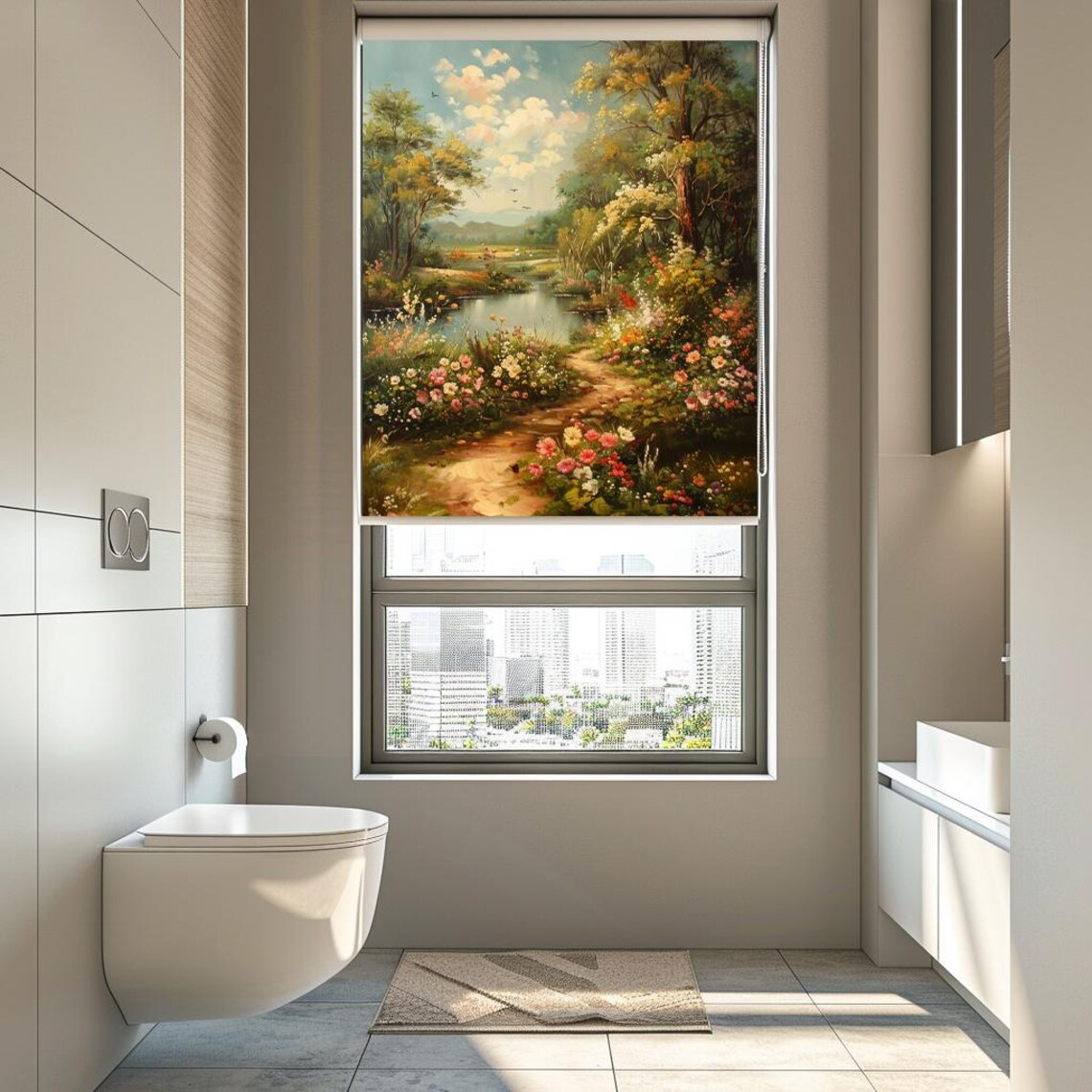Romantic Cottage Garden Roller Blind, Floral Landscape Custom Window ...