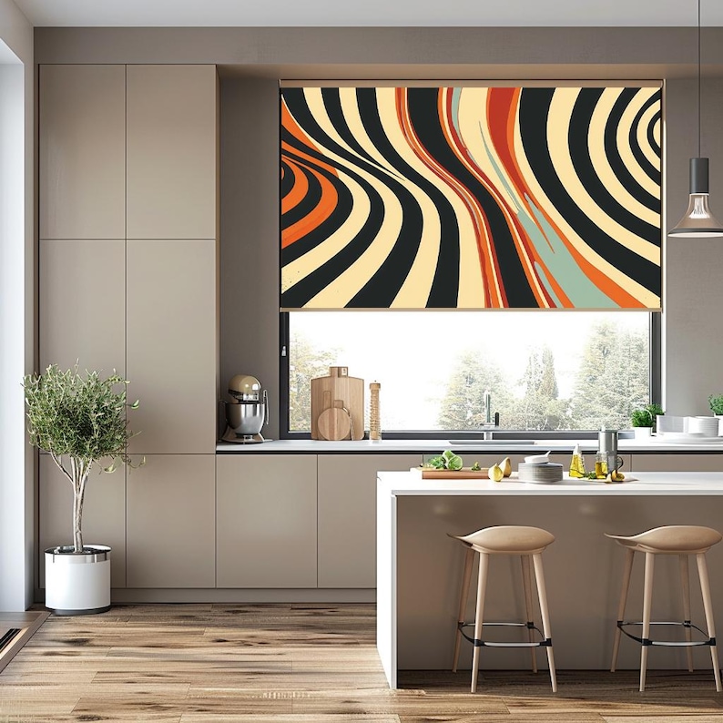 Vintage Striped Roller Blinds, Geometric Stripes Window Covering ...