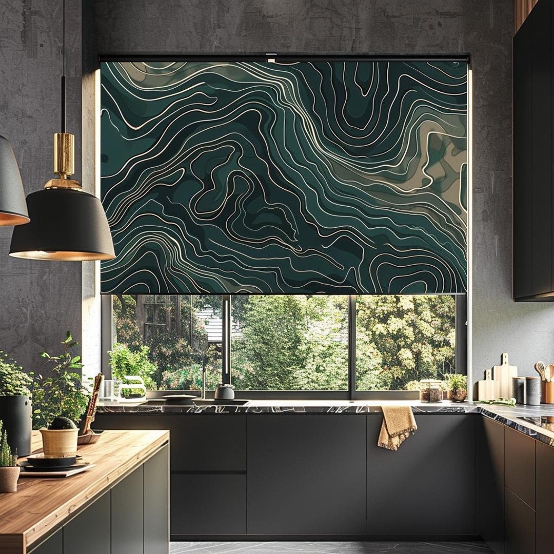 Modern Topography Roller Blinds, Blackout Window Shades, Contemporary Home Decor, Custom Window ...