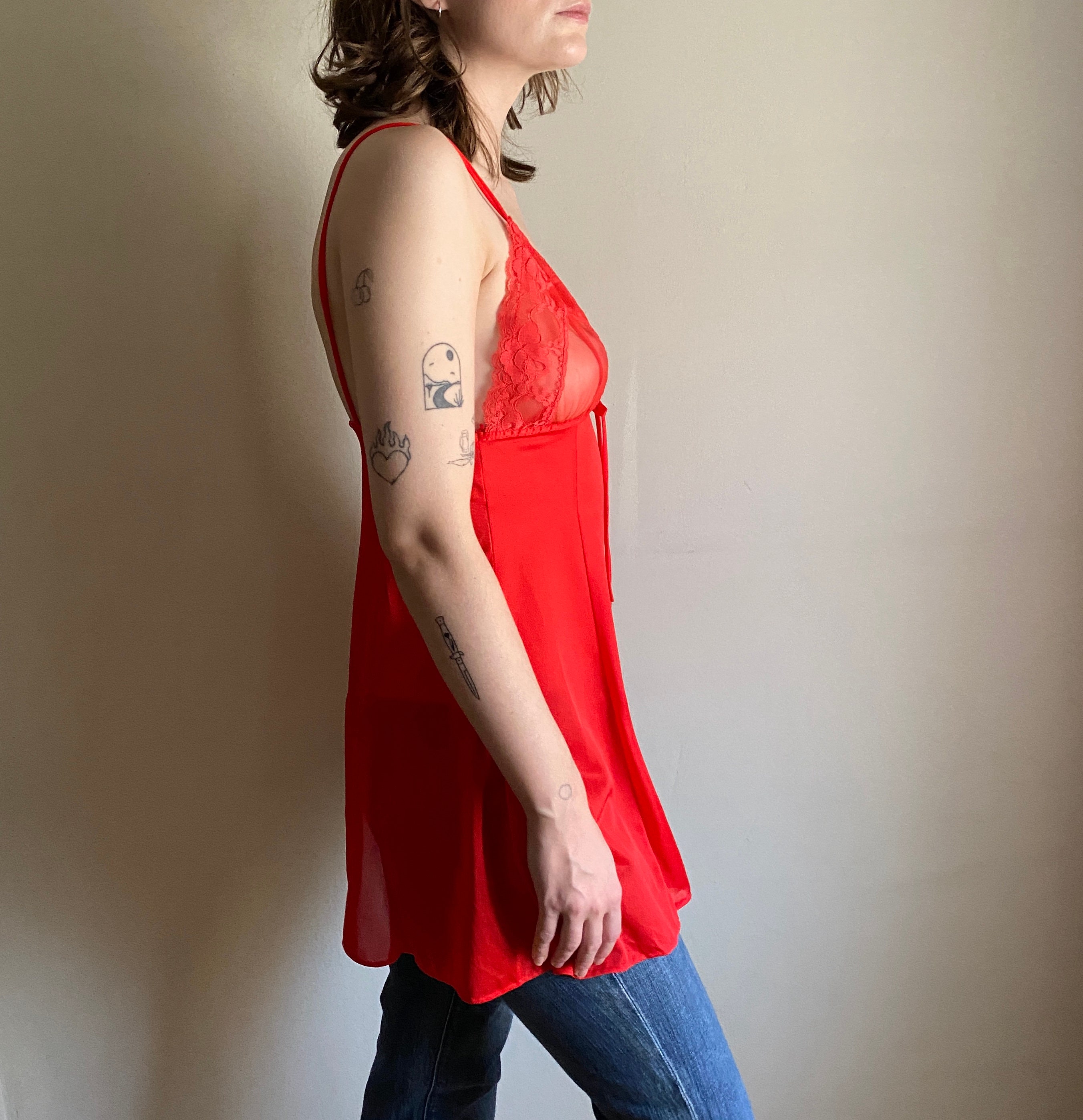 Vintage Red Negligee / 80s Lace Nightie / Vintage Lingerie / Red Lace ...