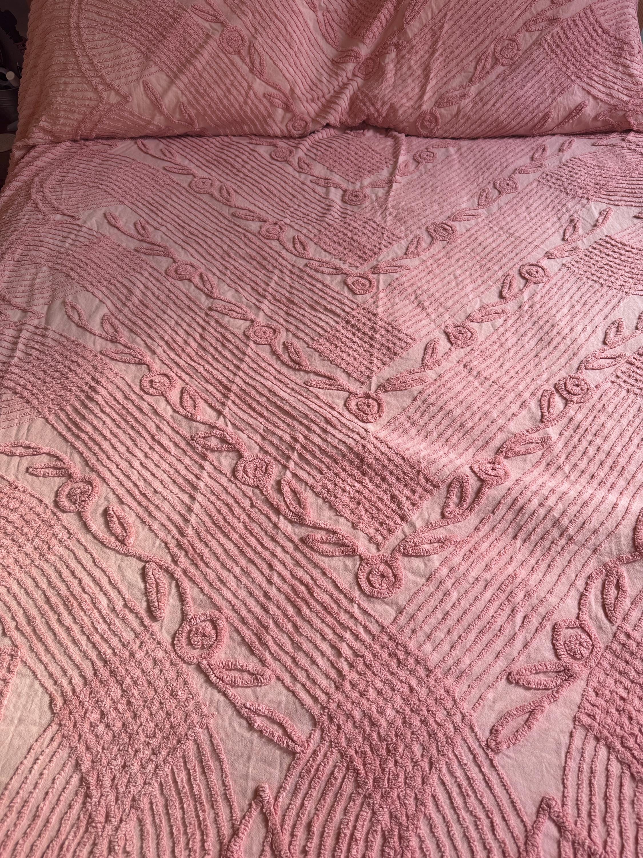 Vintage Chenille Bedspread / Pink Chenille Blanket Queen - Etsy