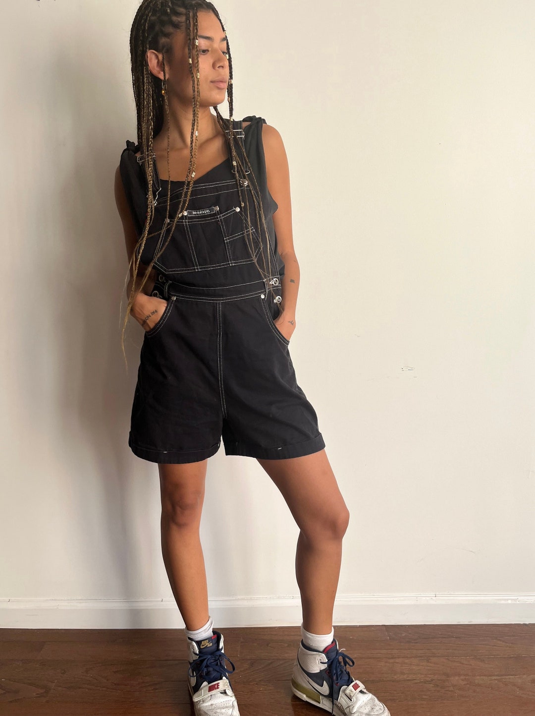 Vintage Black Shortalls / 90s Shortalls / Black Denim Shorts Overalls ...