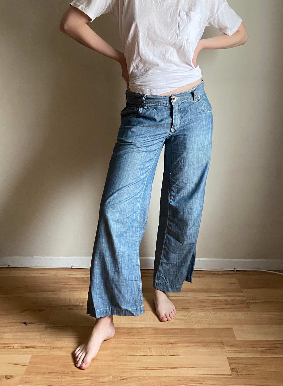 Vintage Y2k Banana Republic Low Rise Wide Leg Flares / Preppy Chambray ...