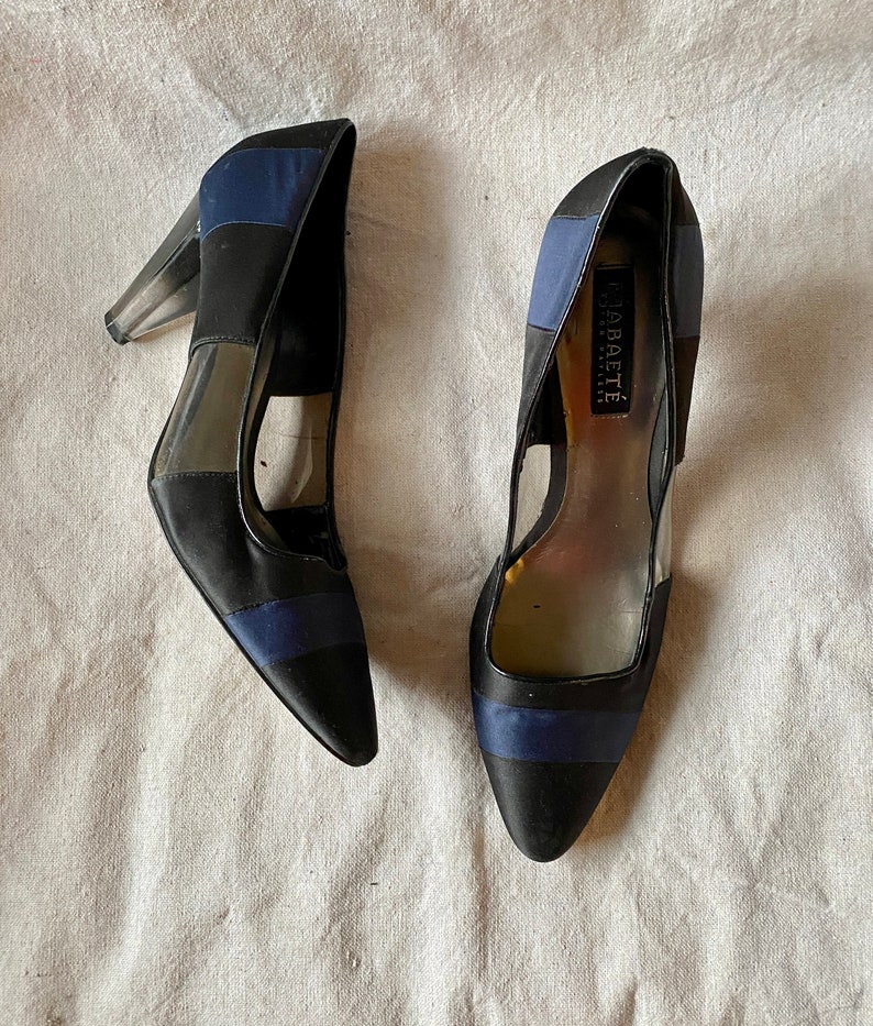 Vintage Abaete Satin and Lucite Pumps / Y2k Formal Black and Navy Pumps ...
