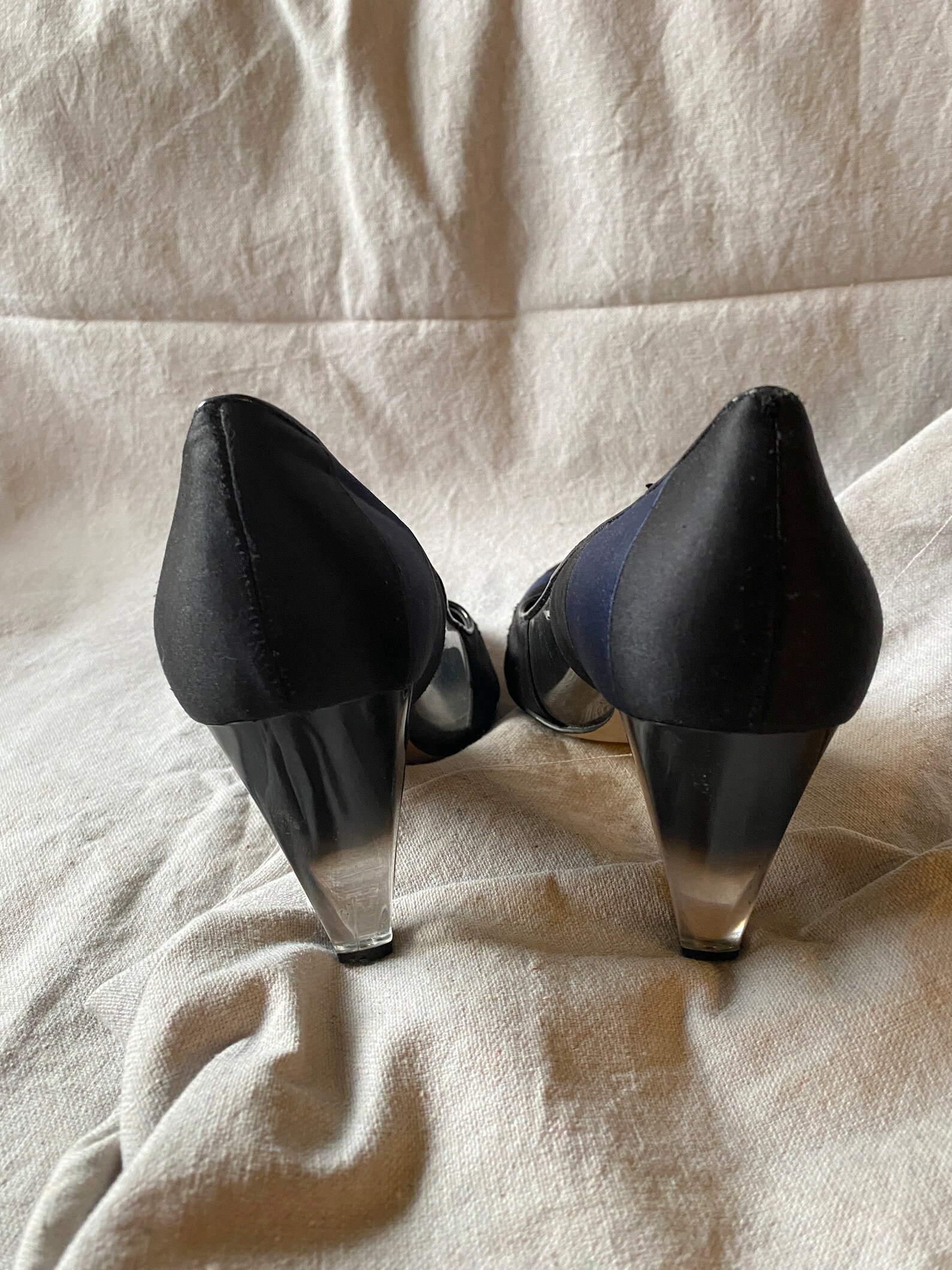 Vintage Abaete Satin and Lucite Pumps / Y2k Formal Black and Navy Pumps ...