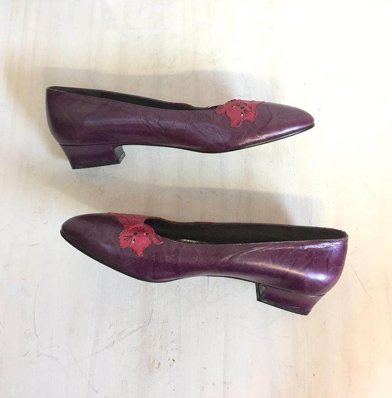Vintage 80’s Margaret Jerrold Leather Cat Print Kitten Heels / Novelty ...