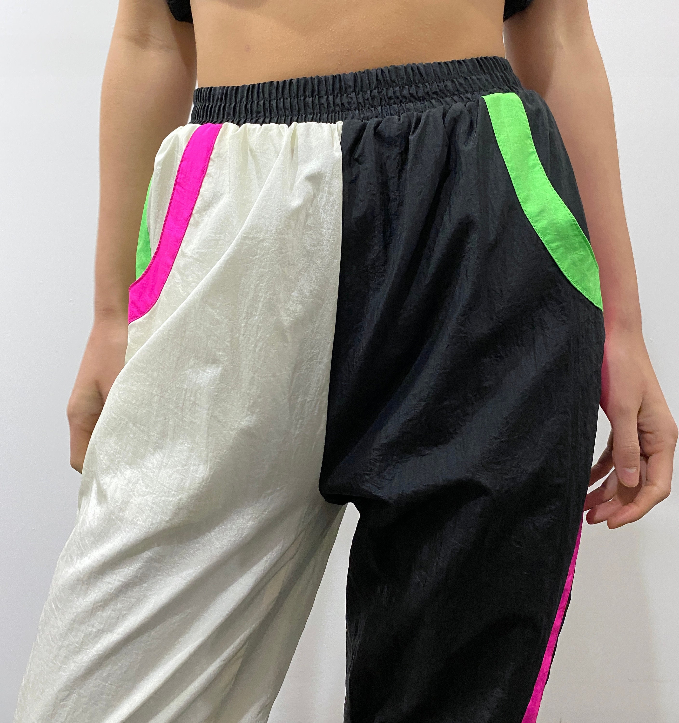 80s Nylon Track Pants / 1980s East West Sporty Neon Athletic Leisure ...