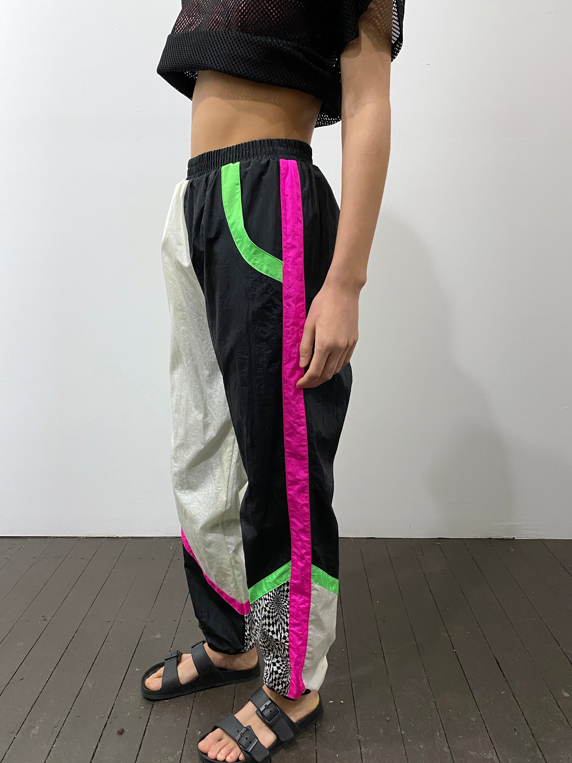 80s Nylon Track Pants / 1980s East West Sporty Neon Athletic Leisure ...