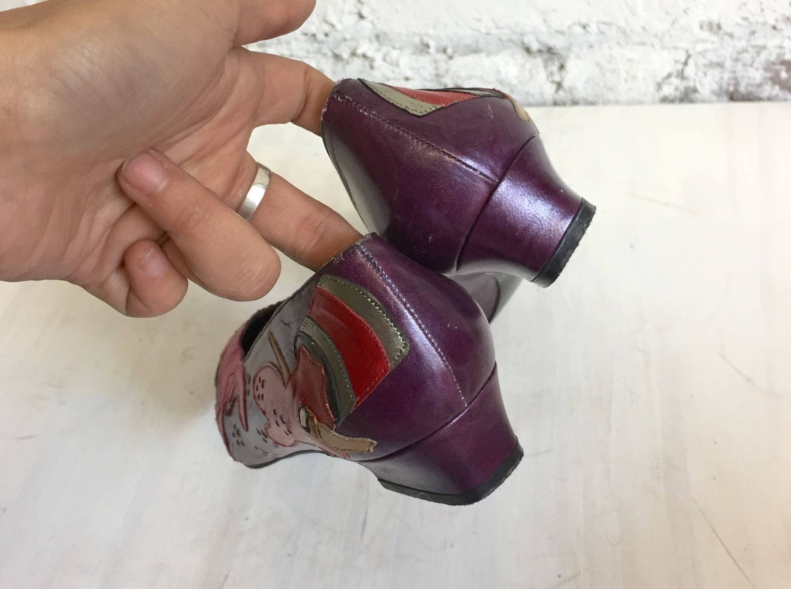 Vintage 80’s Margaret Jerrold Leather Cat Print Kitten Heels / Novelty ...