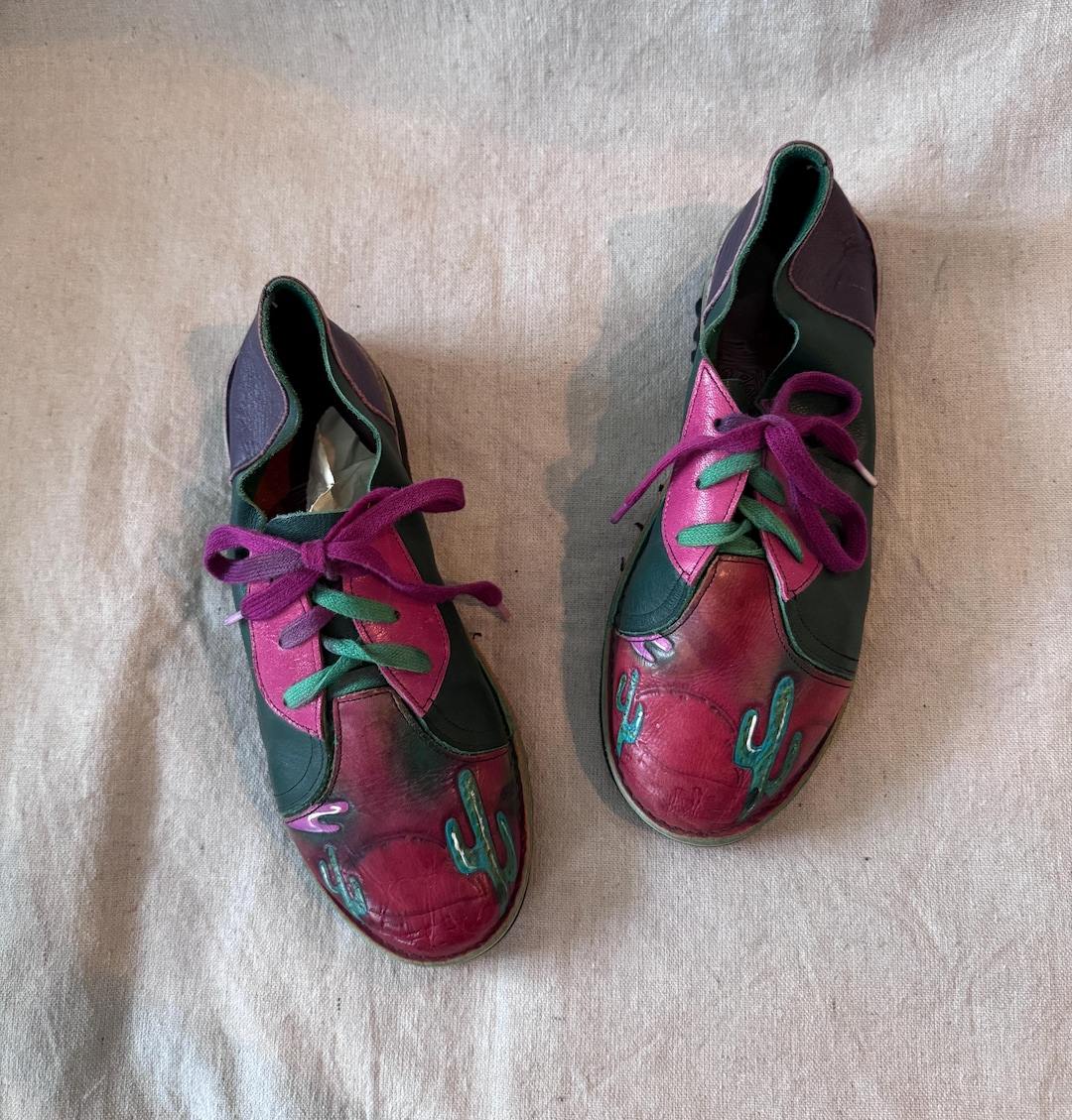 Handmade Hand Painted Cactus Lace up Womens Shoes: Southwestern Oxford ...