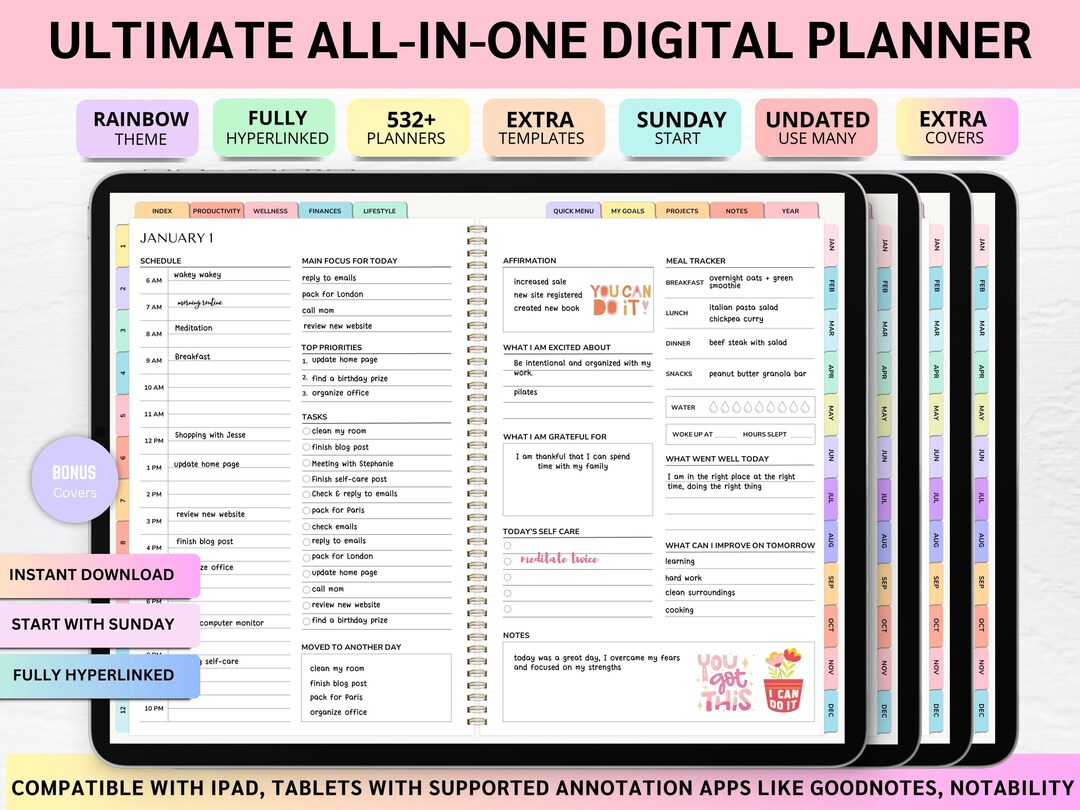Digital Planner, All in One , Undated, iPad & Android Planner ...