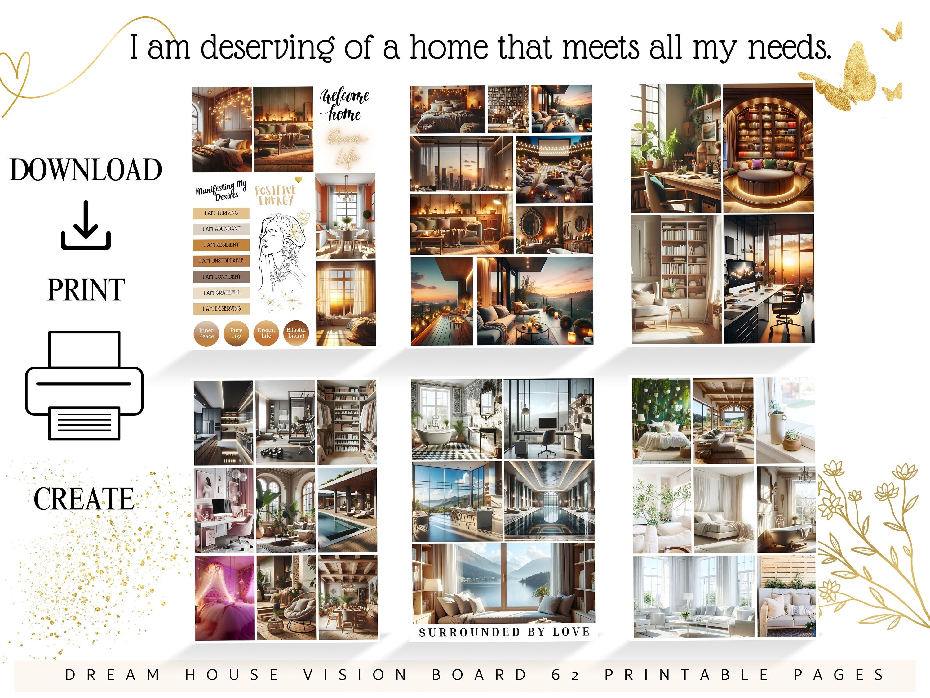 2025 Vision Board, Dream House, Manifest Happiness, Printable PDF, Mood ...