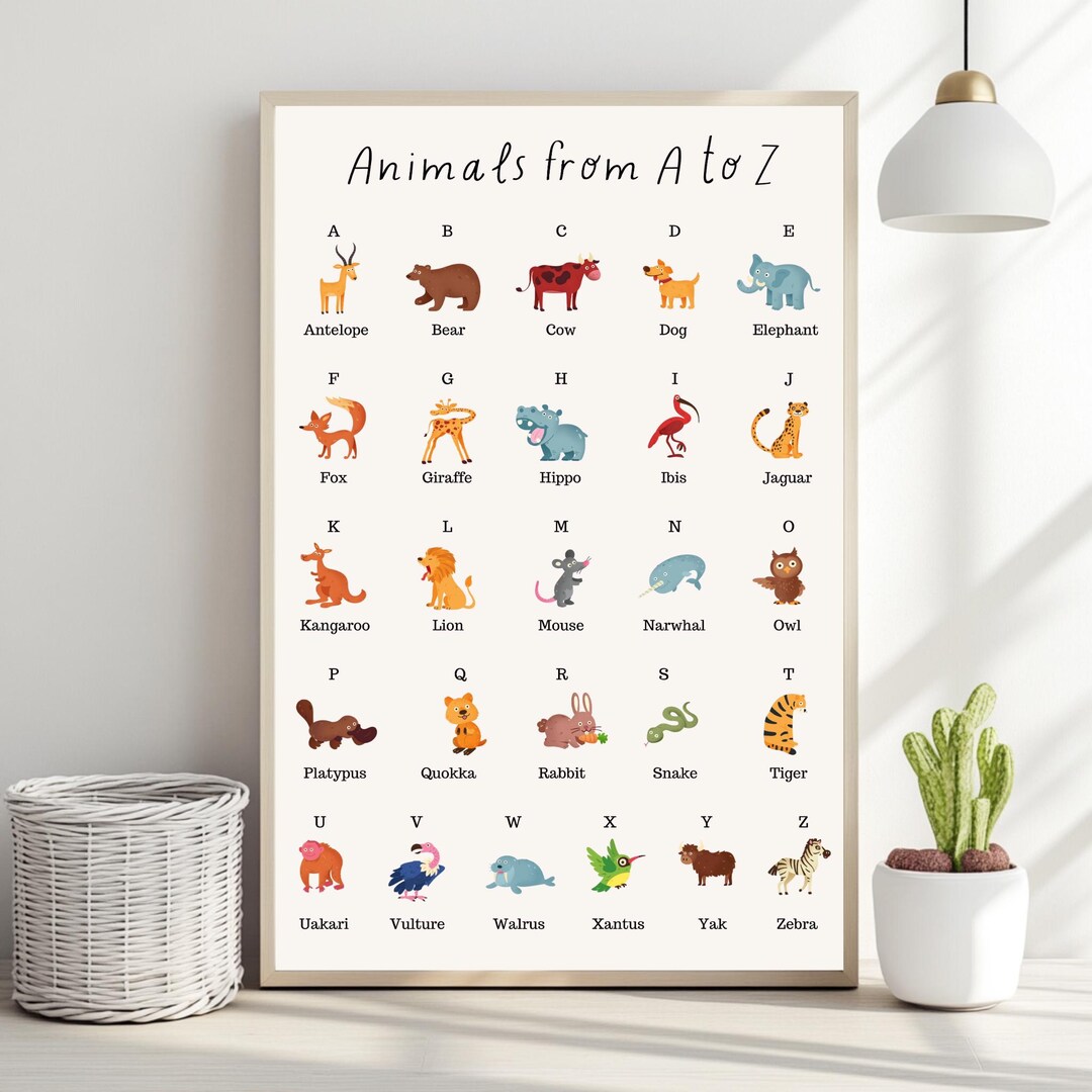 Printable Alphabet Animal Nursery Decor, Educational Print, Playroom ...