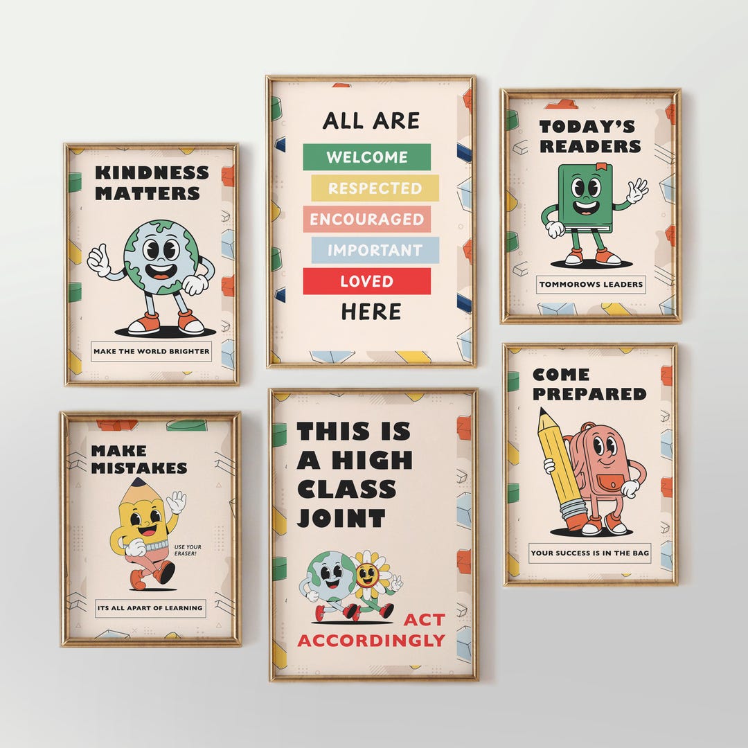 Elementary Classroom Posters Printable Set Positive Retro Teacher ...