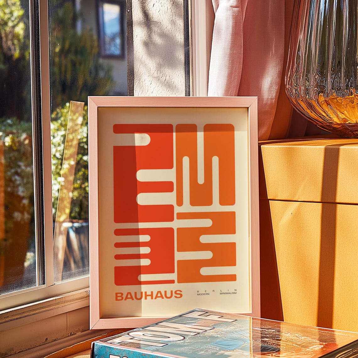 Orange Mid Century Geometric Modern Wall Art | Vintage Bauhaus Poster ...