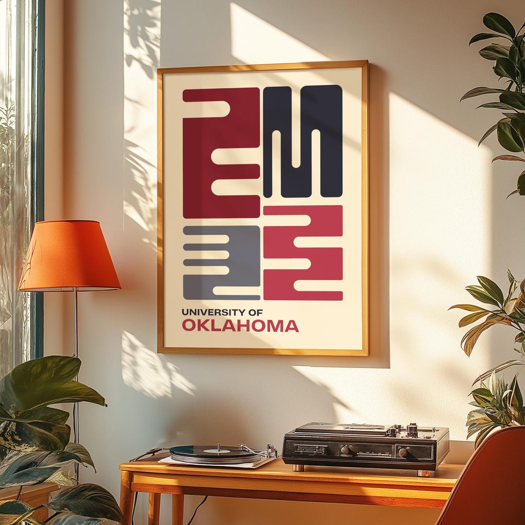 Oklahoma University Mid Century Geometric Modern Wall Art | Vintage Bauhaus Poster | Retro ...