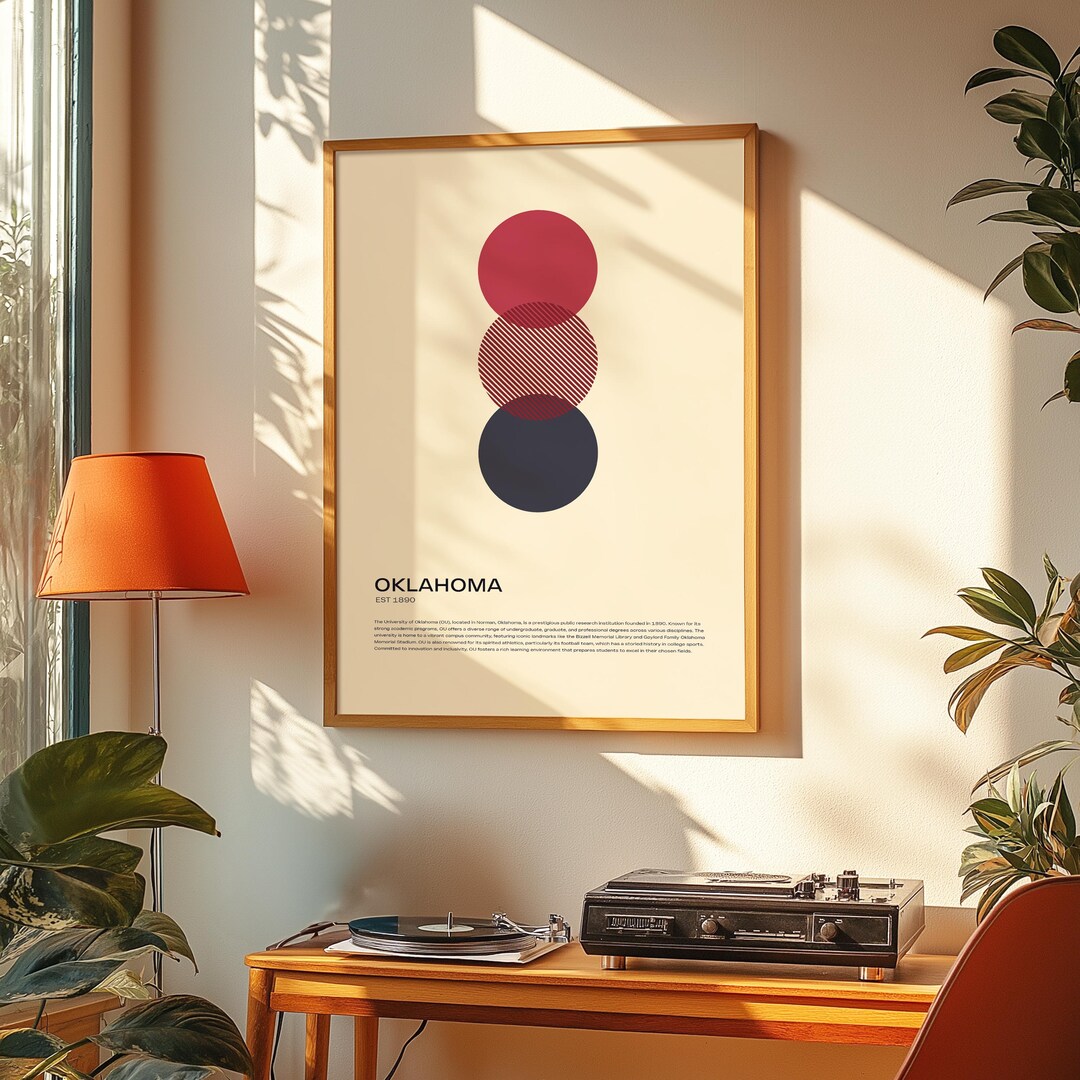 Oklahoma University Modern Bauhaus Geometric Poster Vintage Mid Century Wall Art Retro ...
