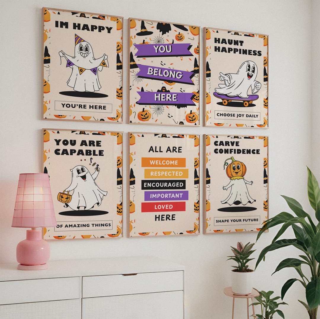 Retro Halloween Classroom Posters: Daily Affirmation for Kids Playroom ...