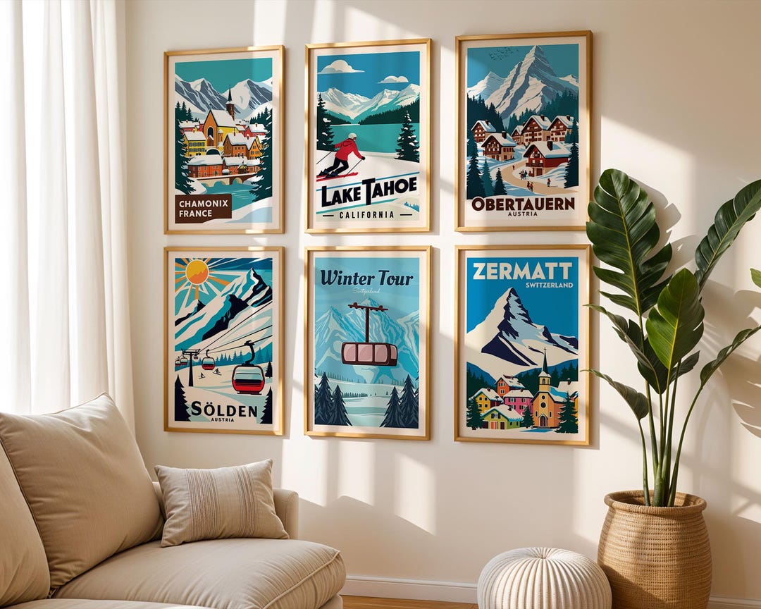 Vintage Ski Posters | Retro Ski Lodge Wall Art | Skiing Prints for ...
