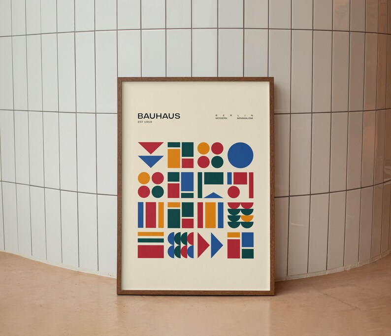 Geometric Modern Bauhaus Poster | Colorful Vintage Mid Century Wall Art ...
