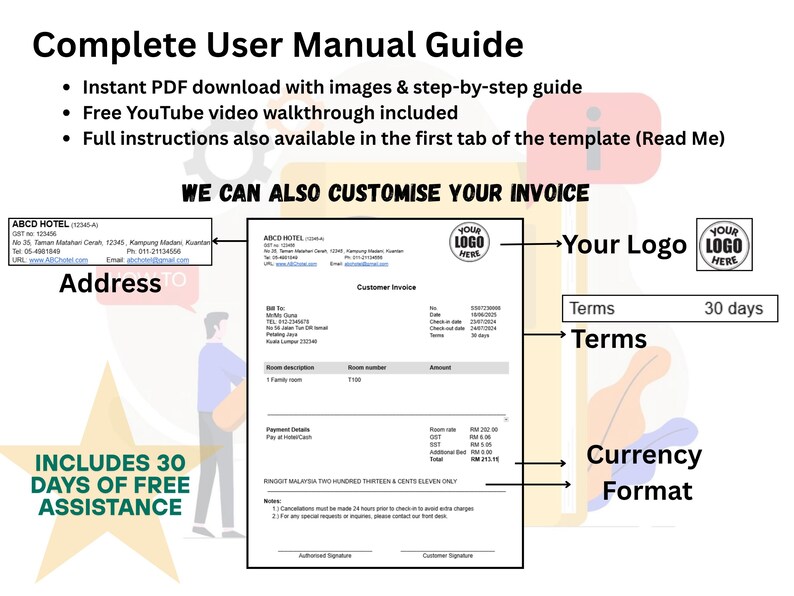 Hotel Management Spreadsheet Template | Booking, Invoicing & Cleaning ...
