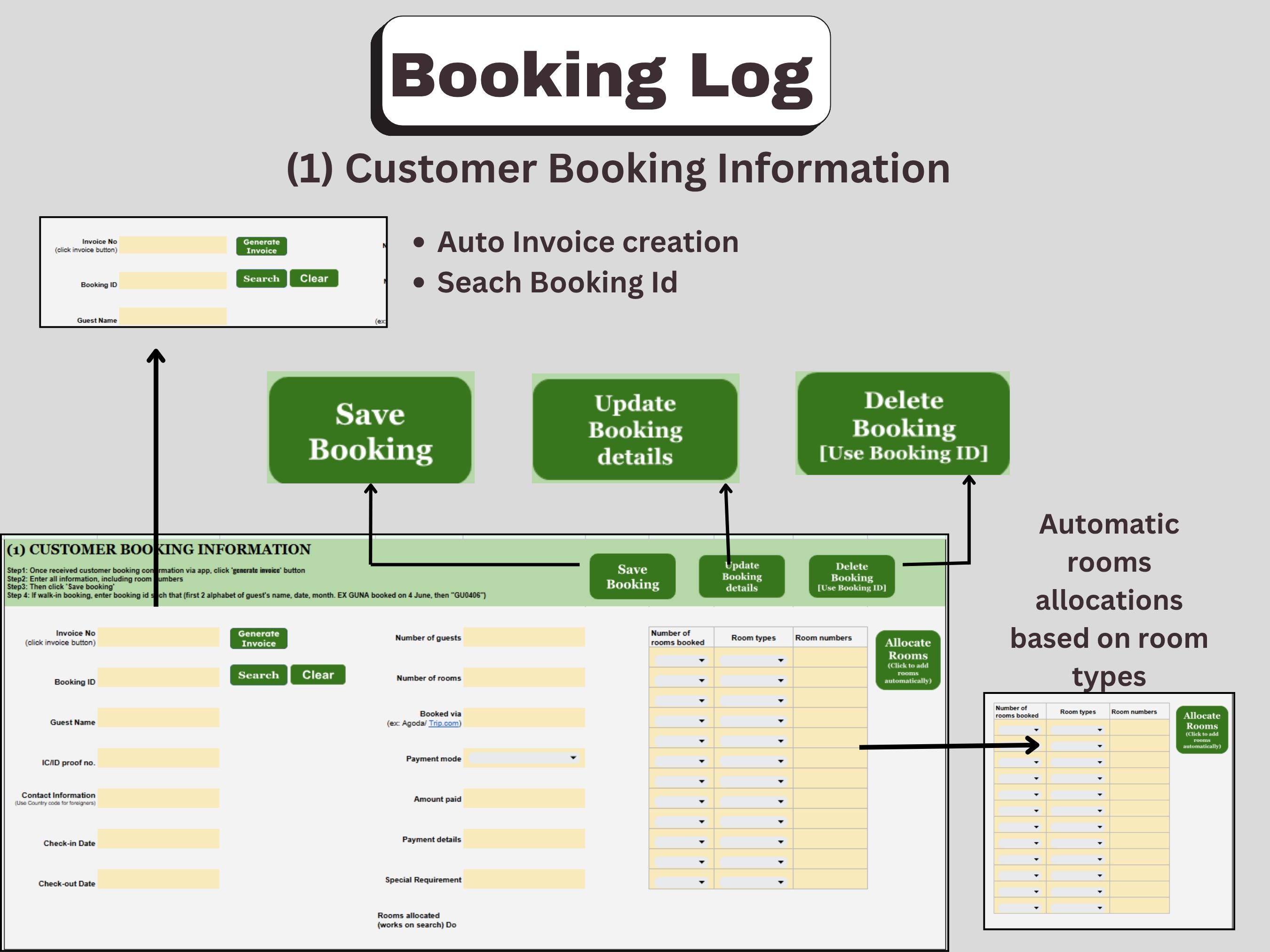 Hotel Management Spreadsheet Template | Booking, Invoicing & Cleaning ...