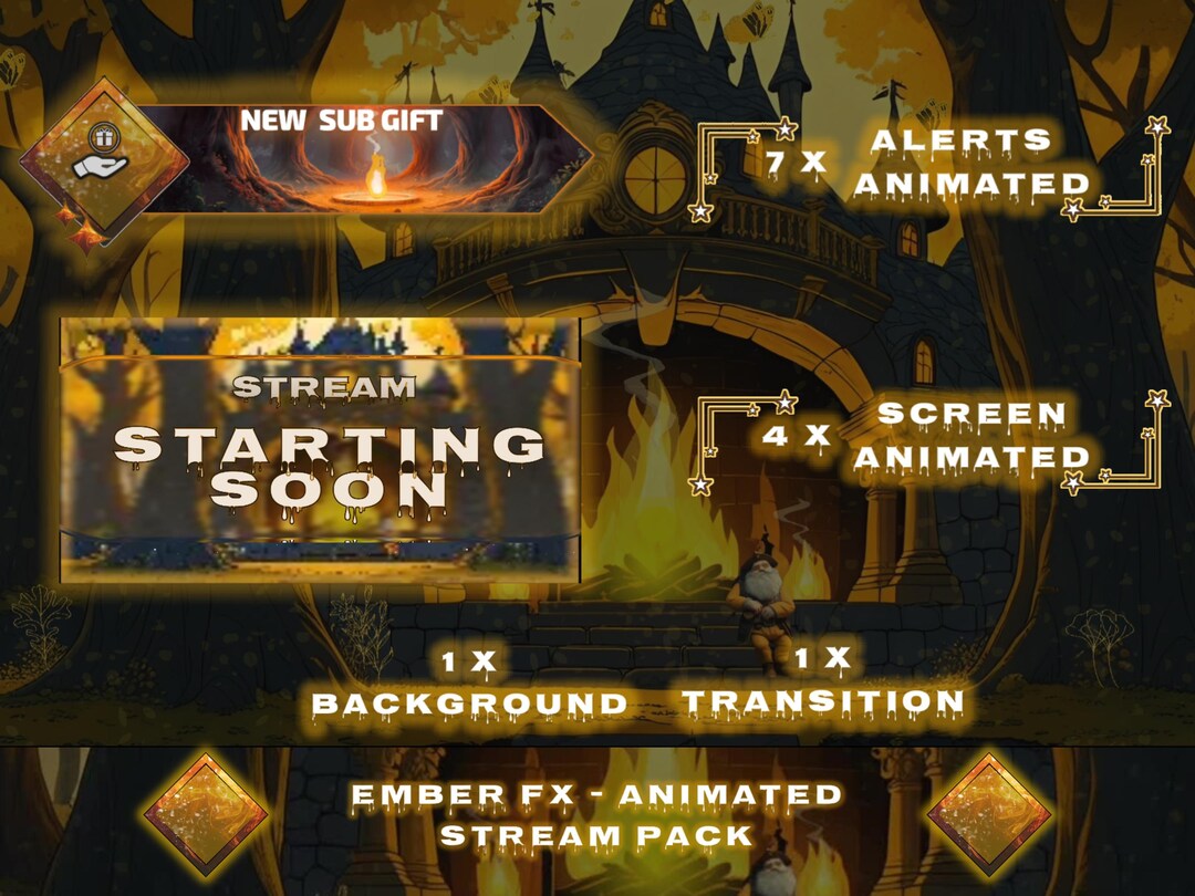 Ember FX Animated Stream Pack | Fire Fantasy Stream Overlays, Alerts ...
