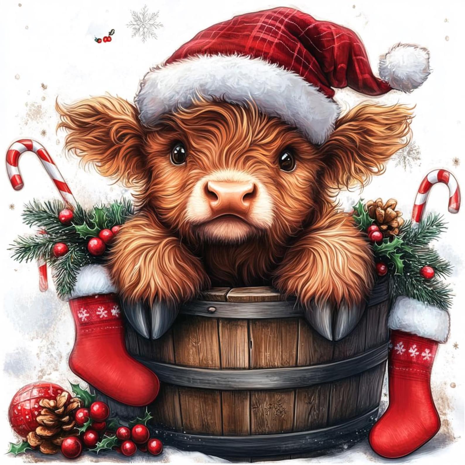 3 Christmas Highland Cow Clipart Set | Funny Cow in Bucket PNG | Cute ...