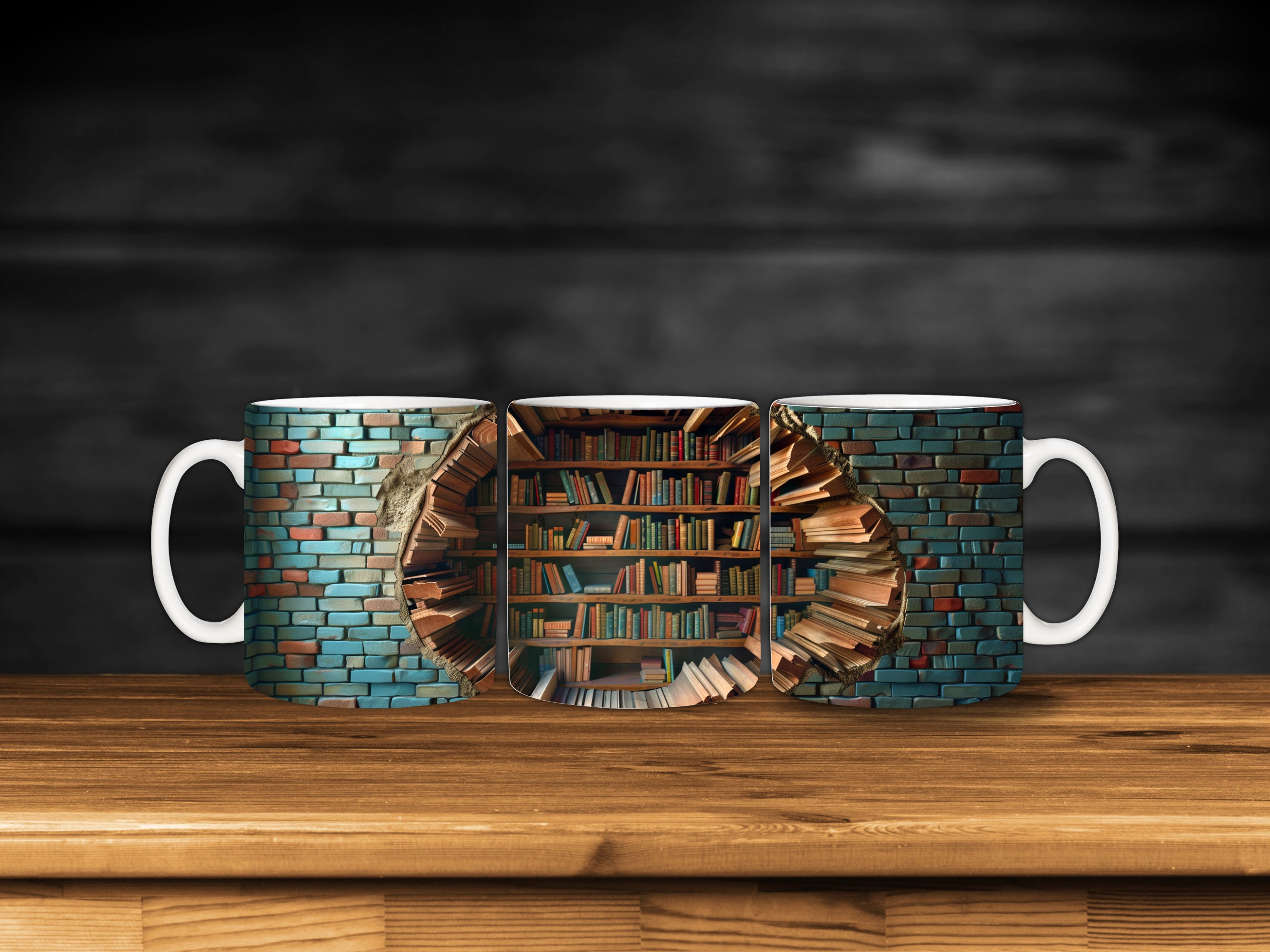 3D Book Mug Wrap 3D Bookshelf Mug Wrap Sublimation Design PNG 3D Book ...