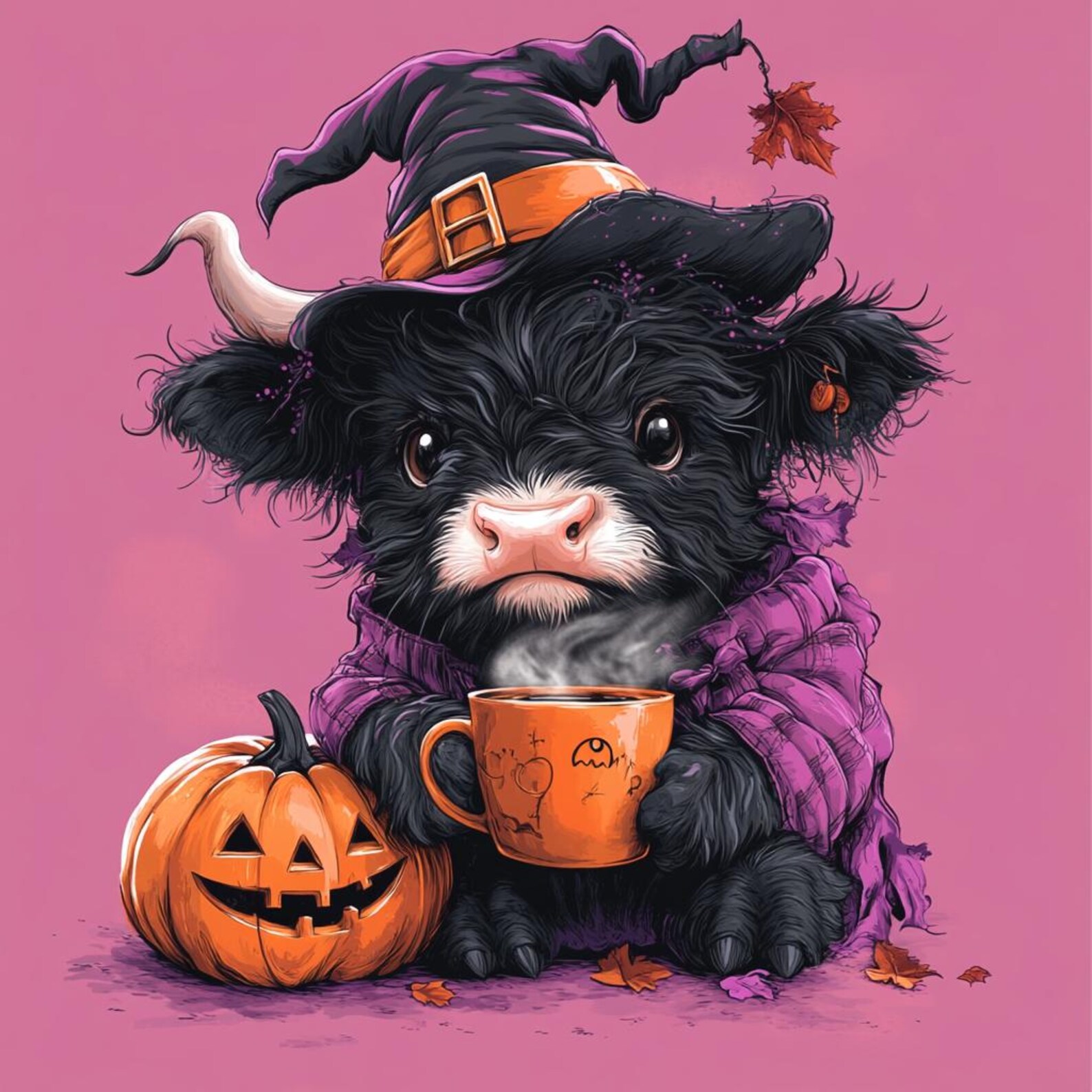 Witch Highland Cow PNG Bundle, 5 Halloween Designs, Cute Ghost, Spooky ...