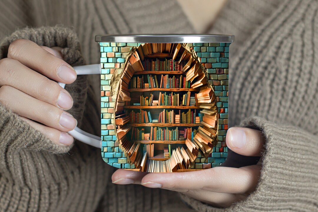 3D Bookshelf Mug Wrap 3D Book Mug Wrap Sublimation Design PNG 3D Book ...
