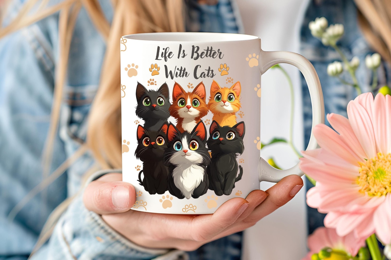 Cat MUG Wrap PNG Lovely Cat Mug Wrap Life is Better With Cats Mug Wrap ...