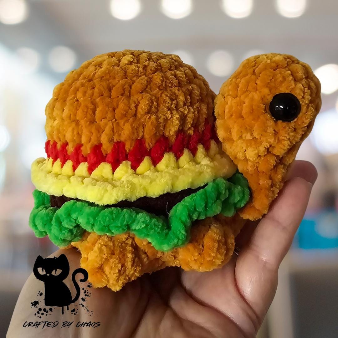 Cheeseburger Turtle Plushie, Crochet Turtle Plush - Etsy