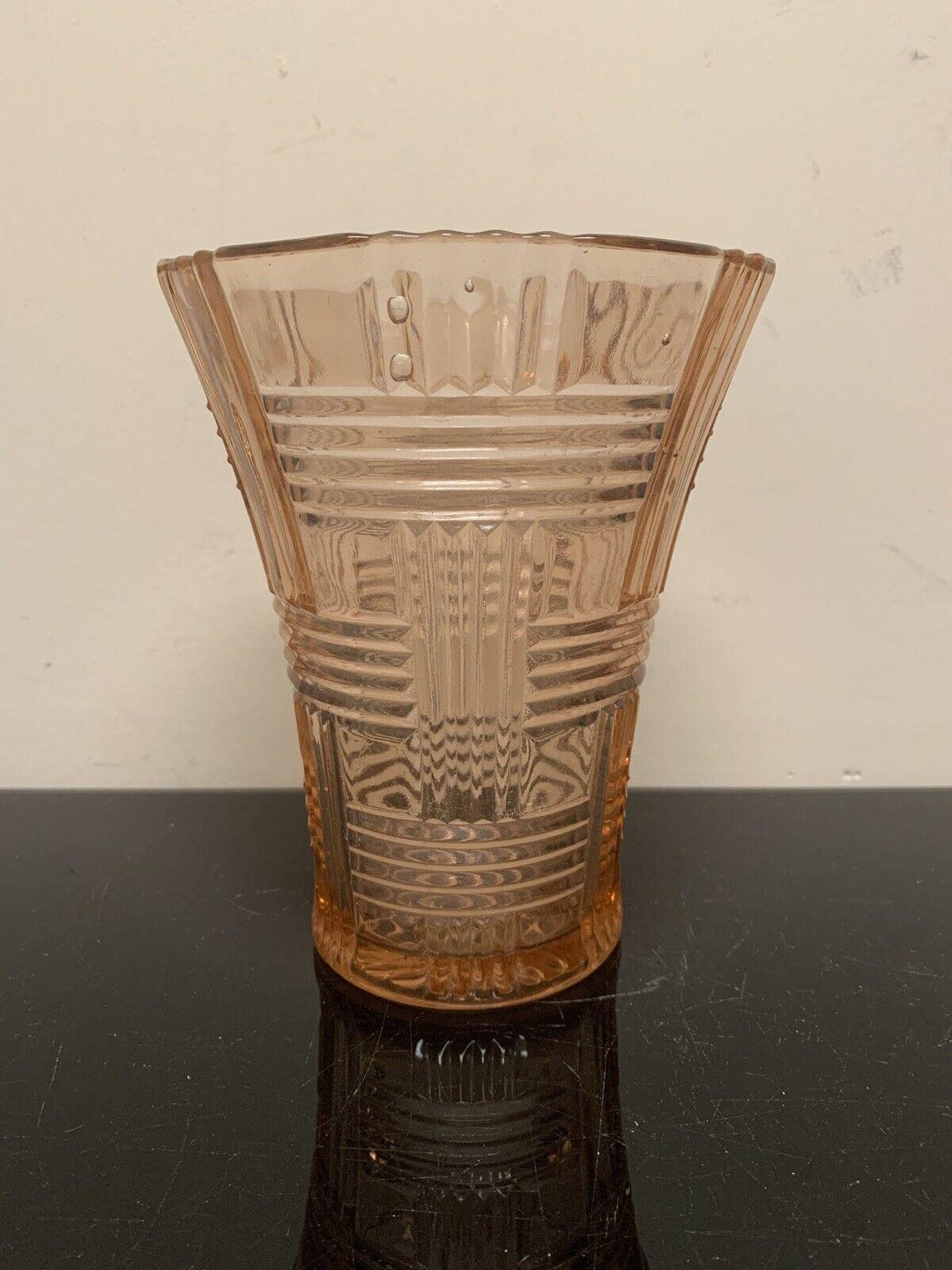 Vintagepink Depression Glass Vase Basket Weave Pattern 6 3/4" Bnfts ...