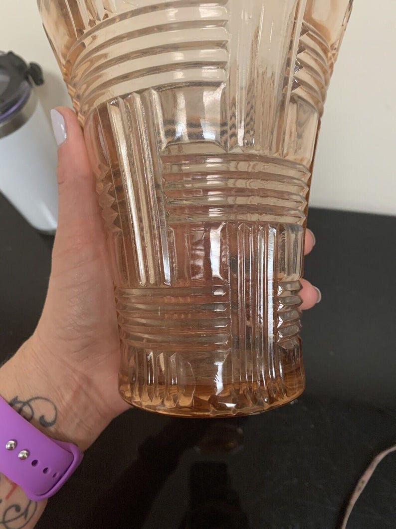 Vintagepink Depression Glass Vase Basket Weave Pattern 6 3/4" Bnfts ...