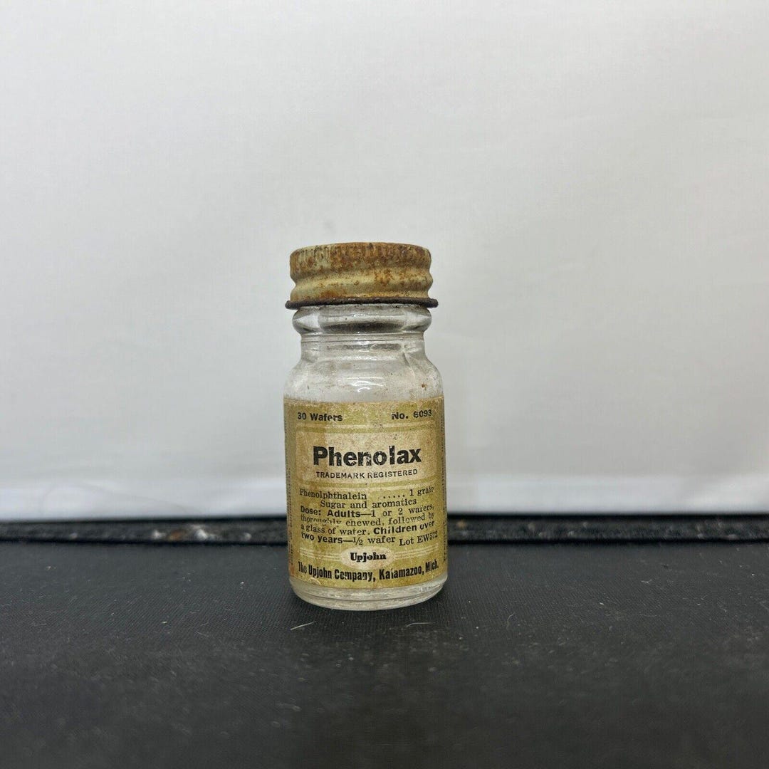 Phenolax Wafers Upjohn Vintage Glass Bottle With Paper Label Benefits ...