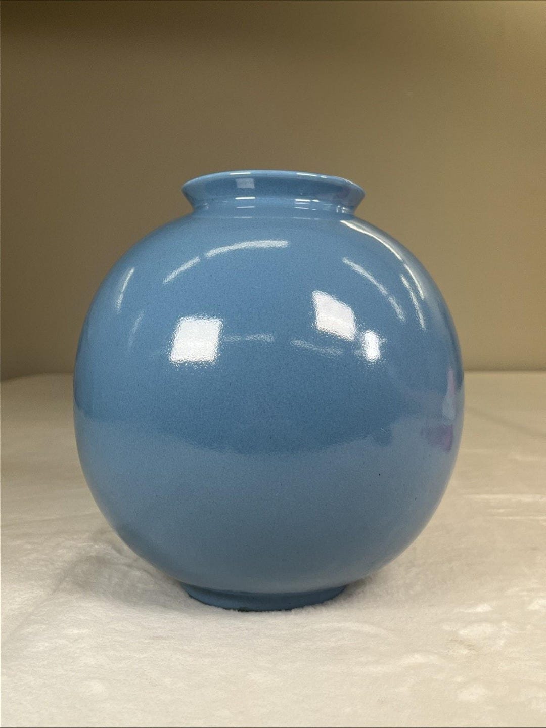 Vintage MCM Round Ceramic Vase Glazed Blue California USA 8.5" Benefits ...