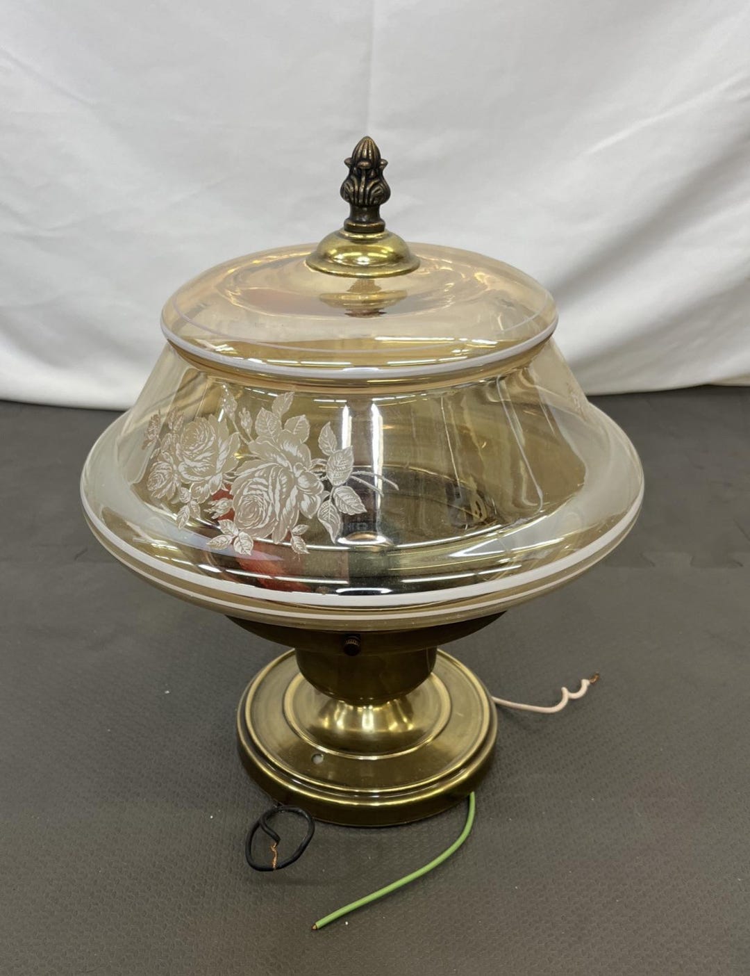 1970's Semi-flush Ceiling Light Amber Peach Luster Iridescent Roses 12 ...