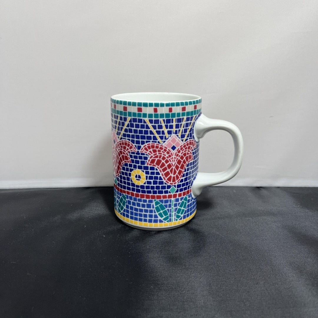 Dansk RARE Signature Mosaic Tiled Flower and Band Mug Multicolor Bnfts ...